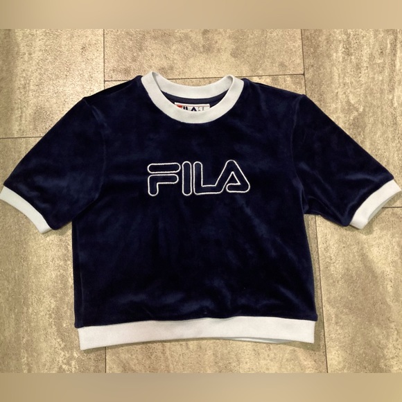 Fila | Tops | Vintage Fila Velour Blue Crop Top Ladiesjuniors Xs | Poshmark
